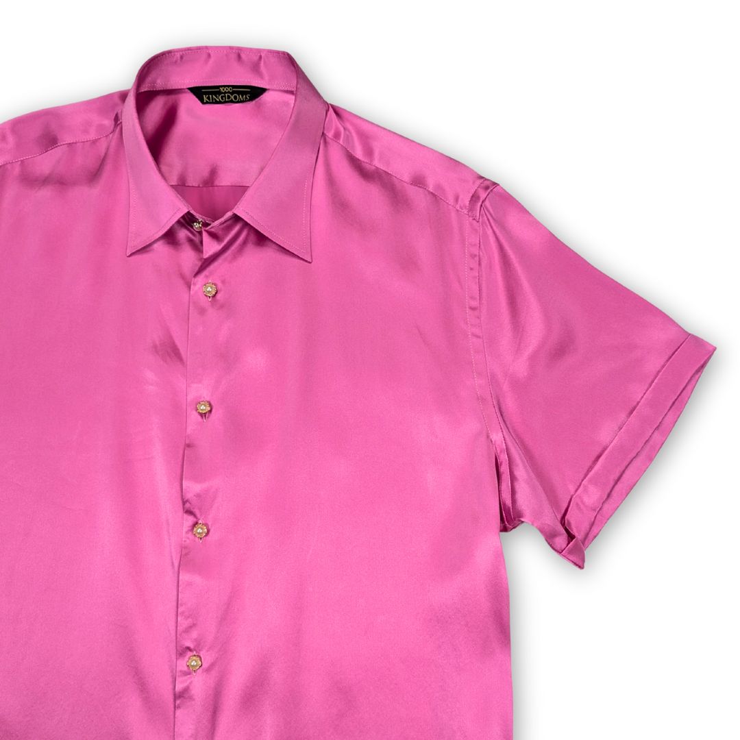 Mens Light Pink Short Sleeve 100% Silk Shirt | 1000 Kingdoms