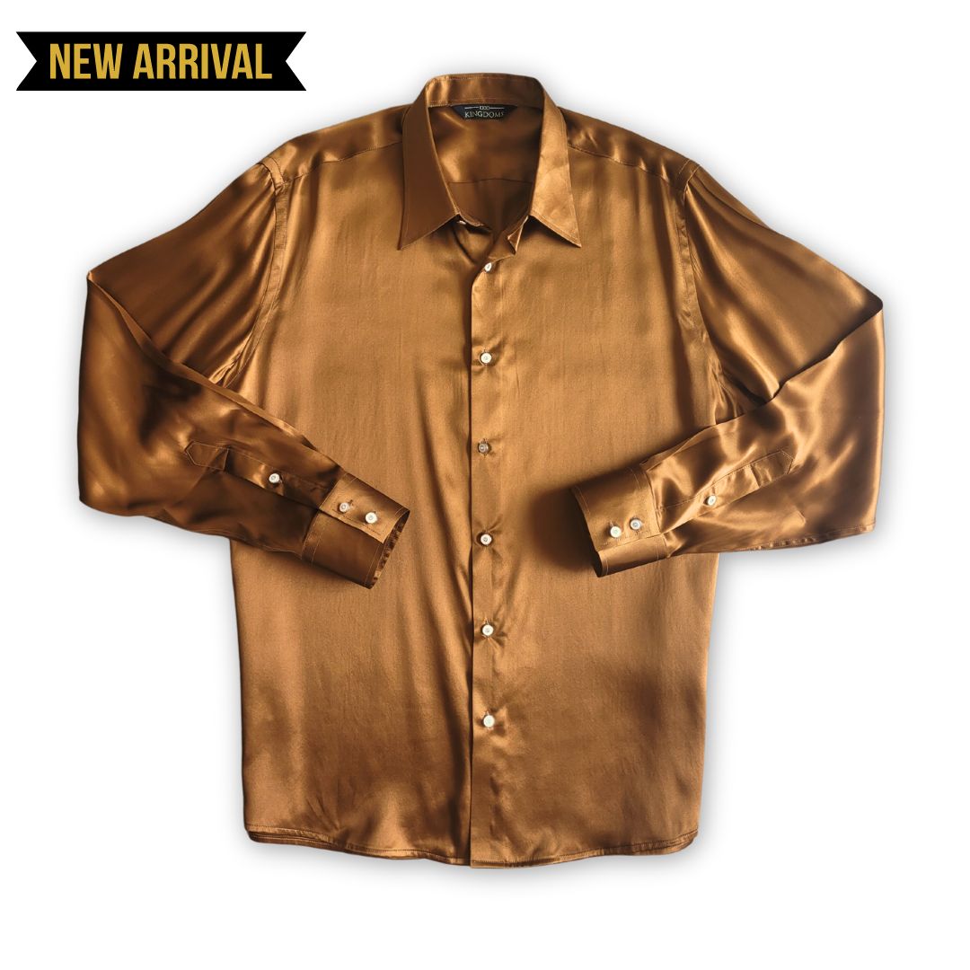Men's Caramel Brown 100% Silk Shirt | 1000 Kingdoms