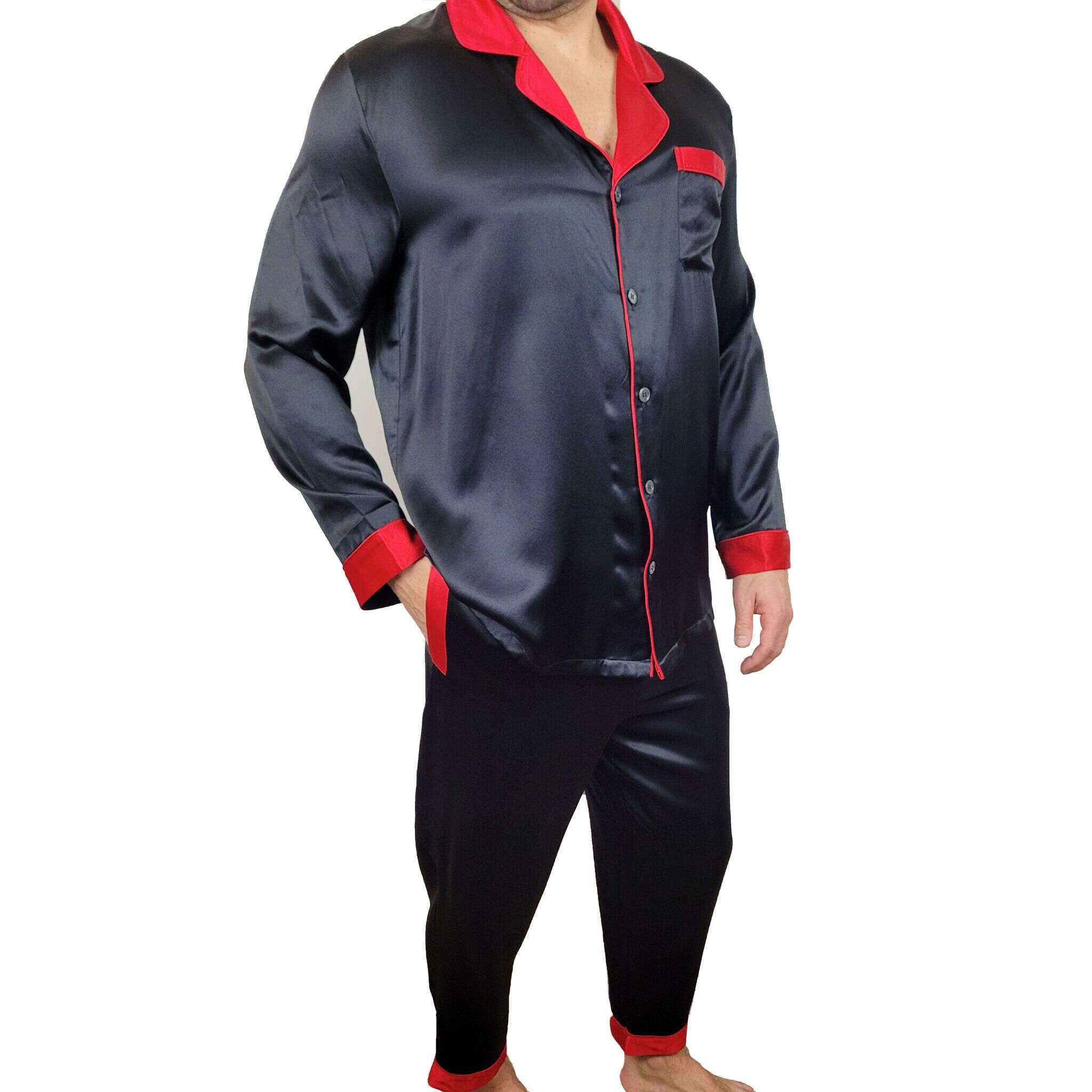 Mens Black Silk Pajamas | Premium Loungewear | 1000 Kingdoms